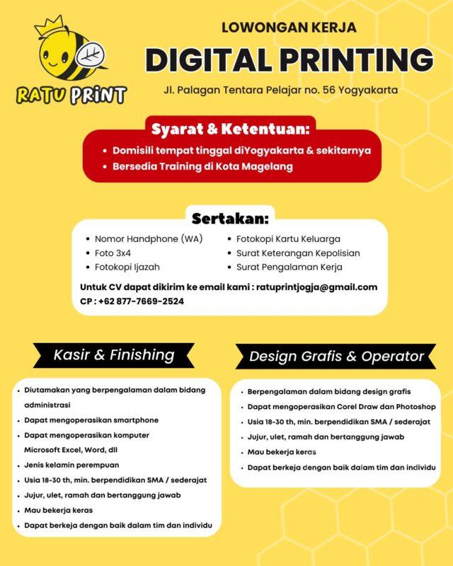 Lowongan Kerja Kasir & Finishing - ⁠Design Grafis & Operator di Ratu ...