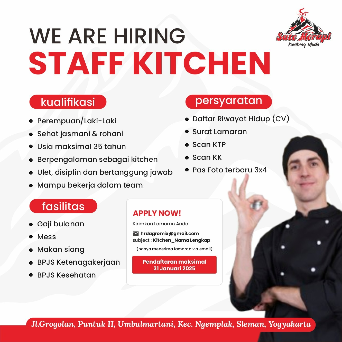 Lowongan Kerja Staff Kitchen di Sate Merapi - LokerJogja.ID