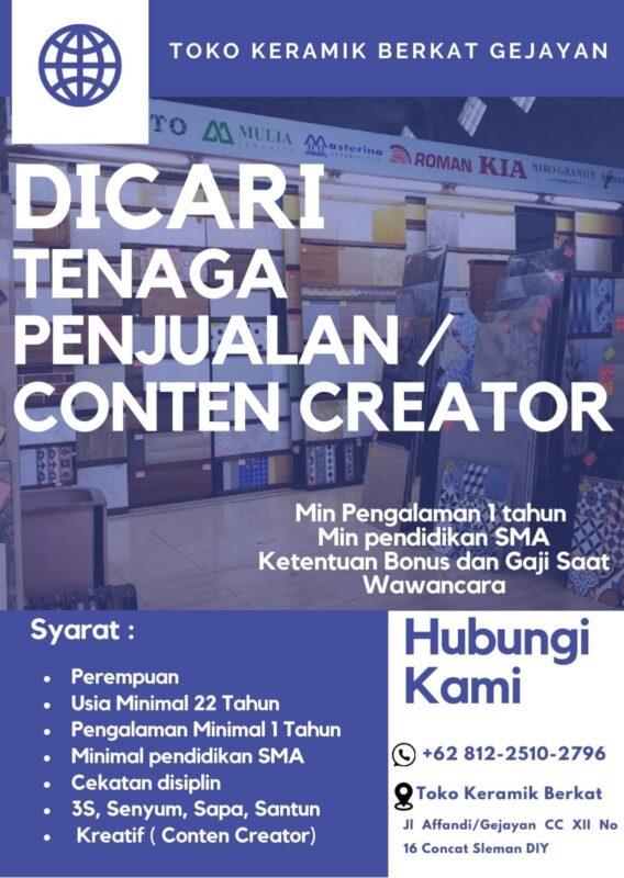 Lowongan Kerja Tenaga Penjualan - Konten Kreator di Toko Keramik Berkat ...