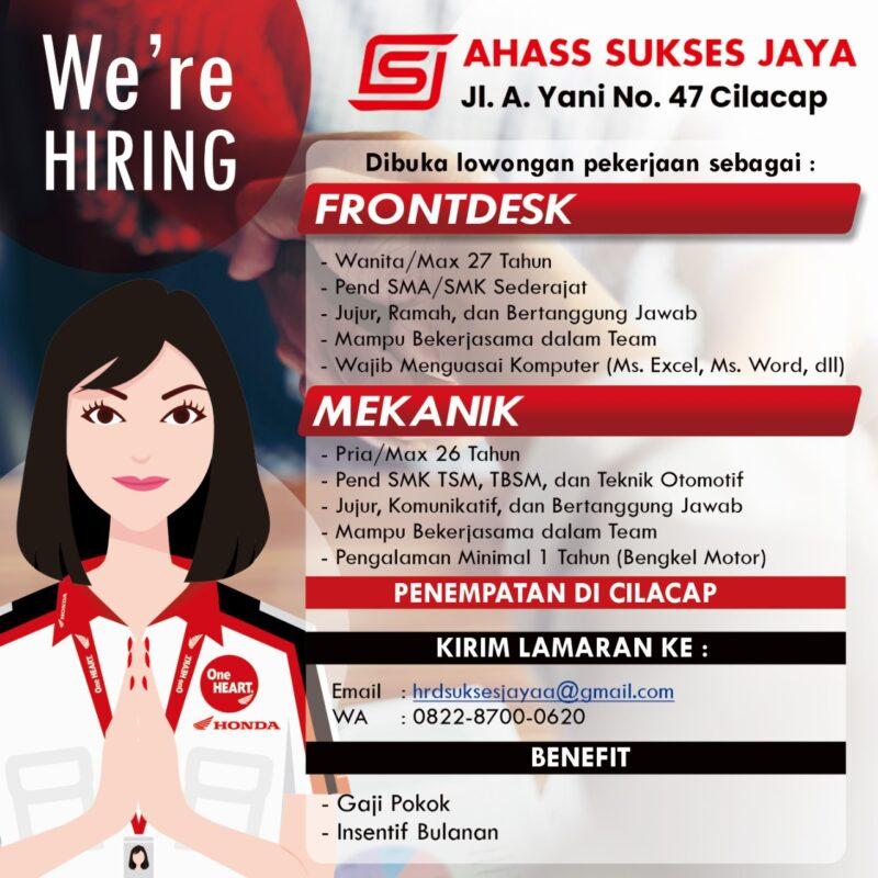 Lowongan Kerja Frontdesk - Mekanik di AHASS Sukses Jaya Cilacap ...