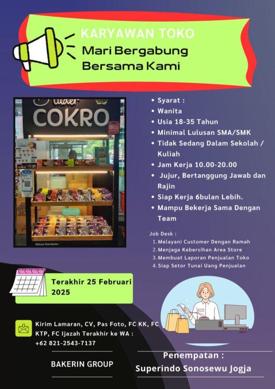 Lowongan Kerja Jaga Stand Roti di Bakerin Group - LokerJogja.ID