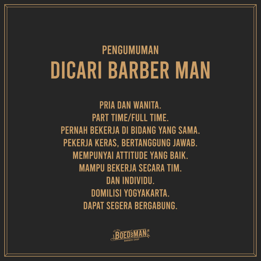 Lowongan Kerja Barber Man - Kasir di Boediman Barber - LokerJogja.ID