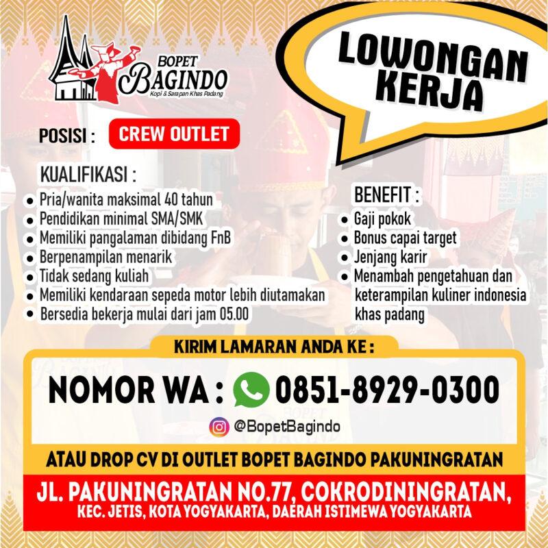 Lowongan Kerja Crew Outlet di Bopet Bagindo - LokerJogja.ID