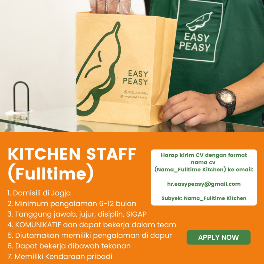 Lowongan Kerja Kitchen Staff Full Time di Easy Peasy - LokerJogja.ID