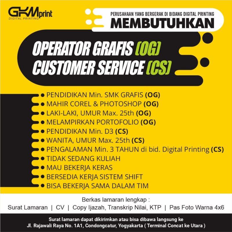 Lowongan Kerja Customer Service - Operator Grafis di GKM Print - LokerJogja.ID