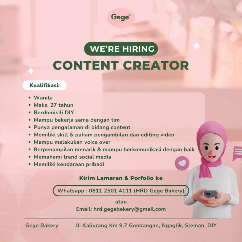 Lowongan Kerja Content Creator di Gege Bakery - LokerJogja.ID