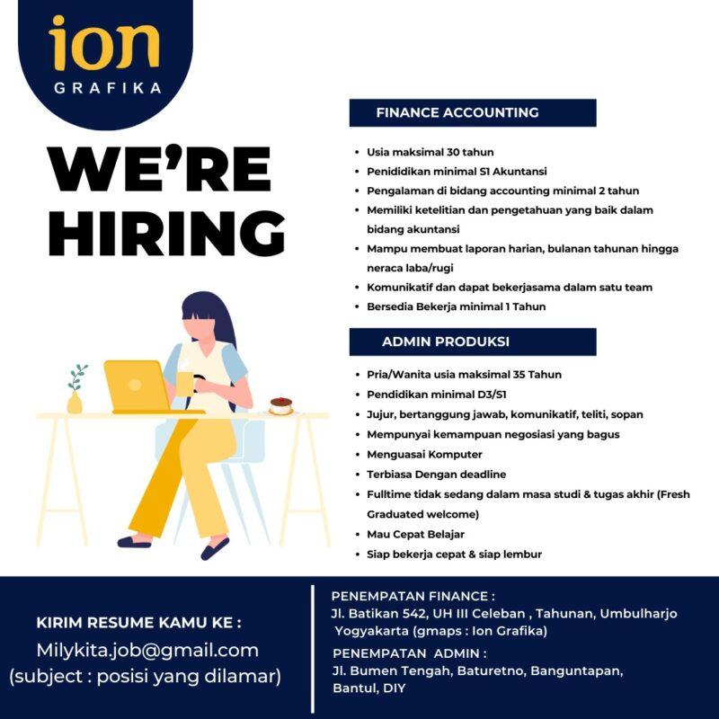 Lowongan Kerja Finance Accounting - Admin Produksi di Ion Grafika - LokerJogja.ID