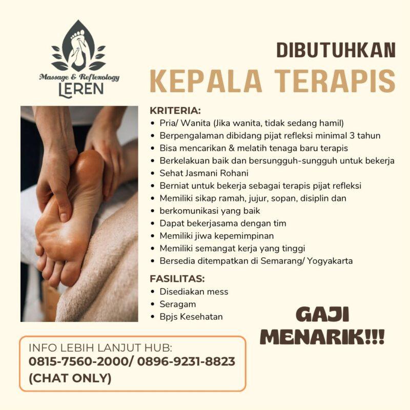 Lowongan Kerja Kepala Terapis di Leren Massage & Reflexology - LokerJogja.ID