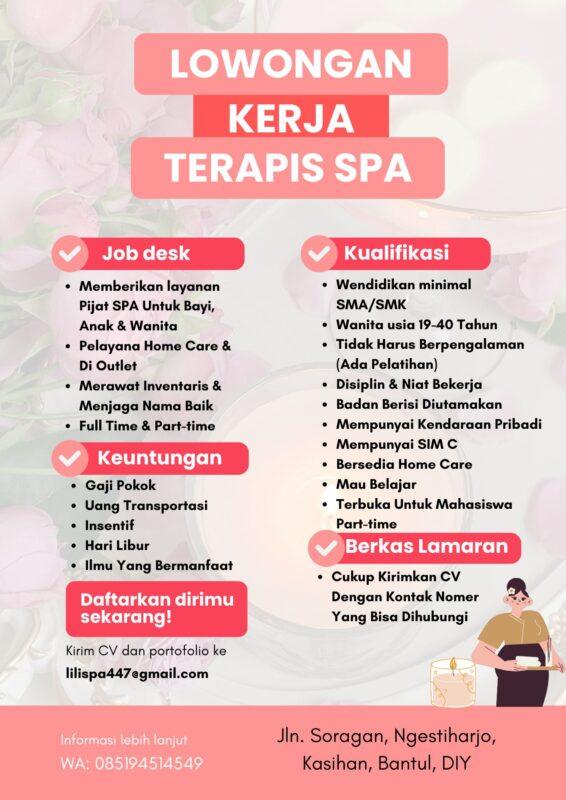 Lowongan Kerja Terapis SPA di Lili Homespa - LokerJogja.ID