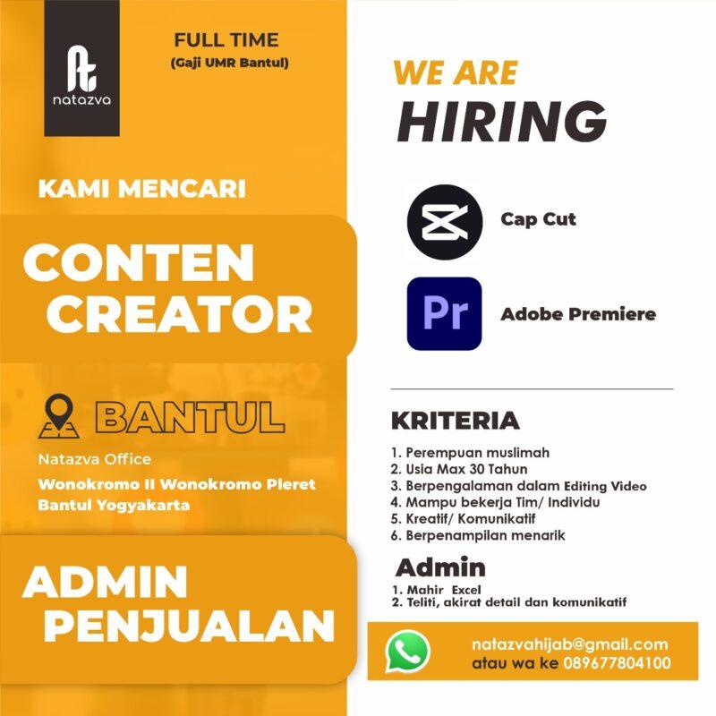 Lowongan Kerja Content Creator - Admin Penjualan di Natazva Scraves - LokerJogja.ID