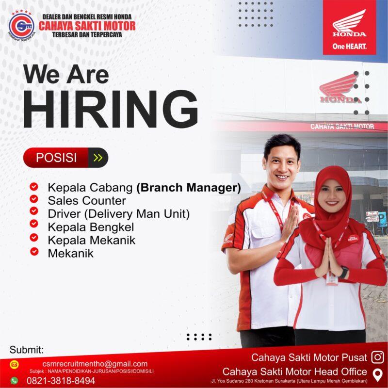 Lowongan Kerja Kepala Cabang - Sales Counter - Driver - Kepala Bengkel - Kepala Mekanik ...