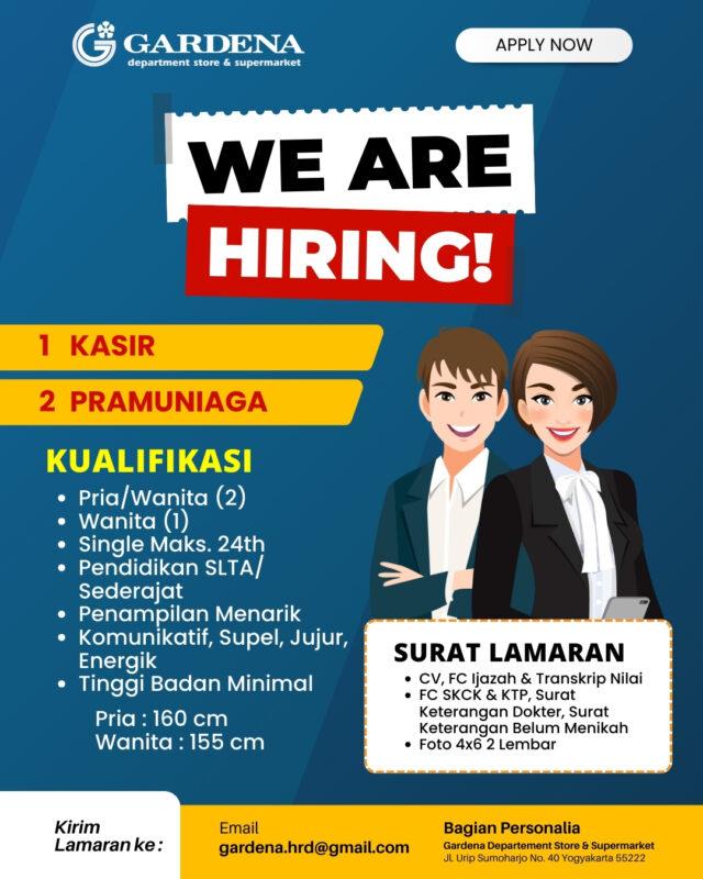 Lowongan Kerja Kasir - Pramuniaga di PT. Gardena Graha Yogyakarta - LokerJogja.ID