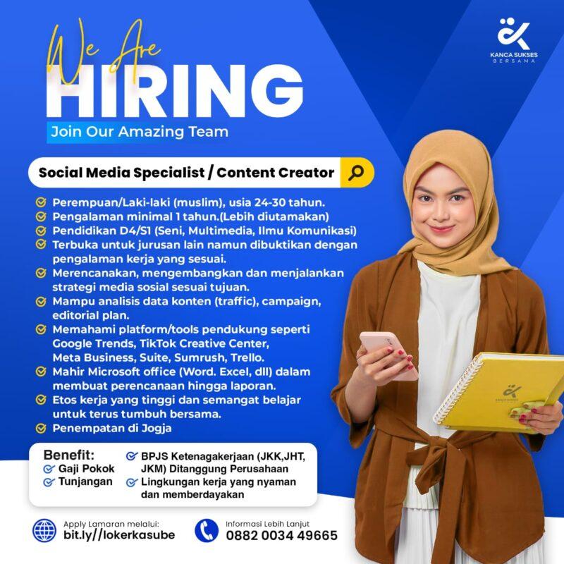 Lowongan Kerja Social Media Specialist / Content Creator di PT. Kanca Sukses Bersama (KSB ...