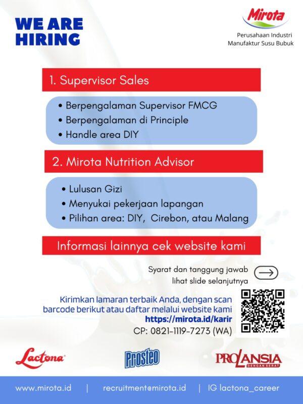 Lowongan Kerja Supervisor Sales - Mirota Nutrition Advisor di PT ...