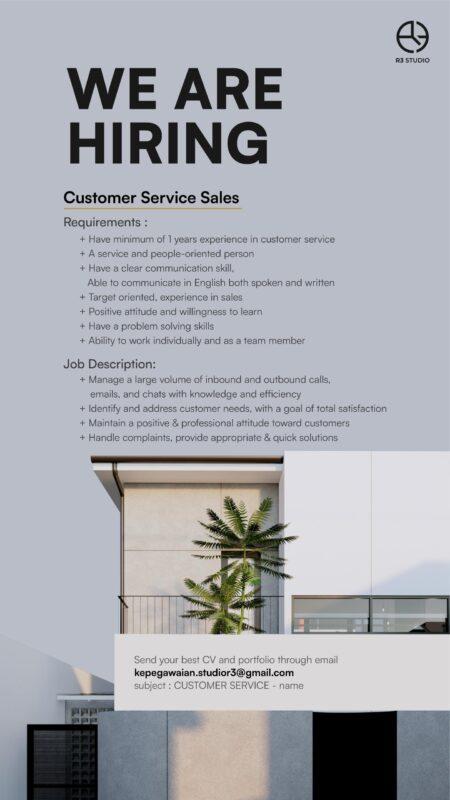 Lowongan Kerja Customer Service Sales di PT. Rancang Reka Ruang (R3 ...