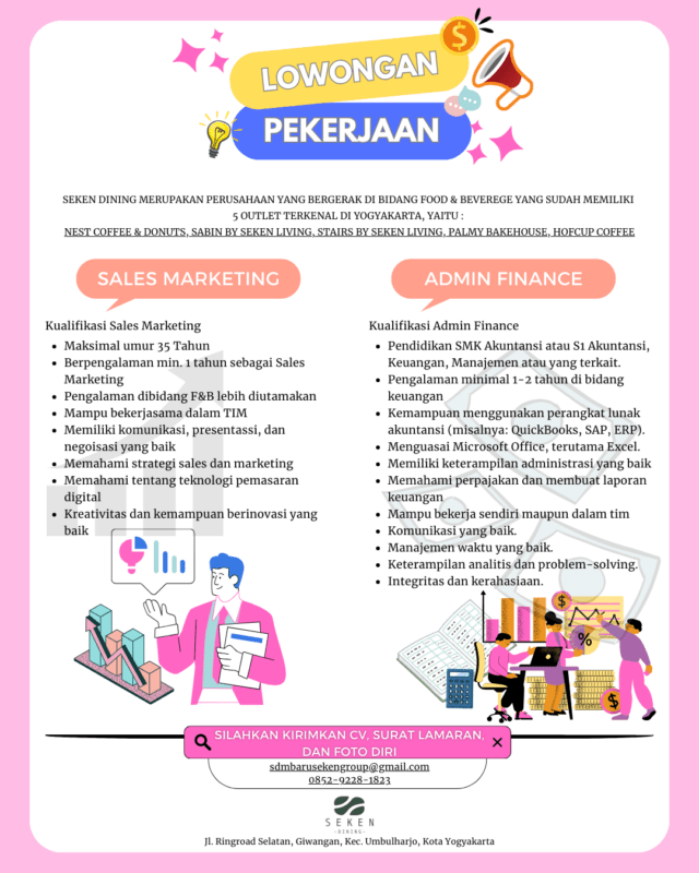 Lowongan Kerja Admin Finance - Sales di Seken Dining - LokerJogja.ID
