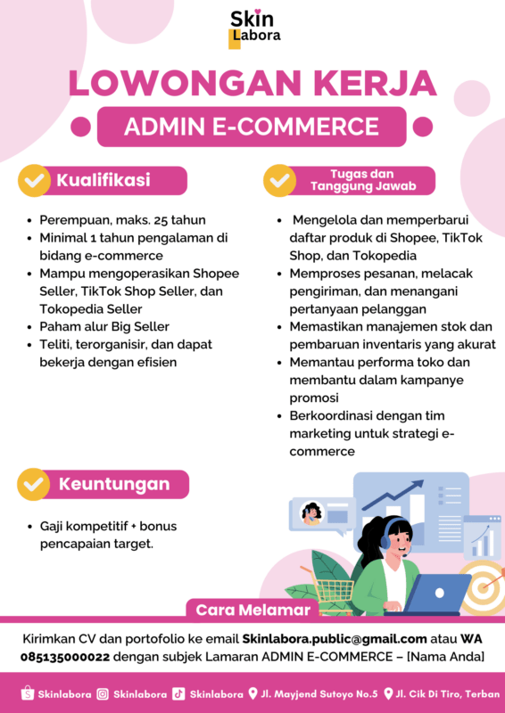 Lowongan Kerja Admin E-commerce - Shopkeeper - Marketing di Skin Labora - LokerJogja.ID