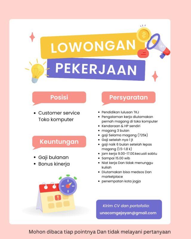 Lowongan Kerja Customer Service Toko Komputer di UNACOM - LokerJogja.ID