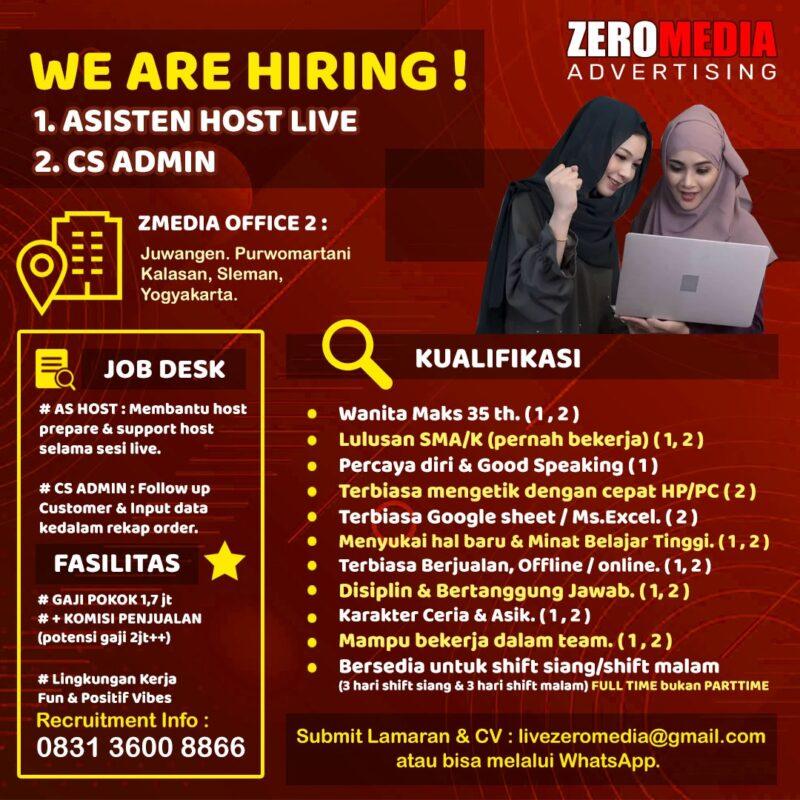 Lowongan Kerja Asisten Host Live - CS Admin di Zero Media Advertising ...