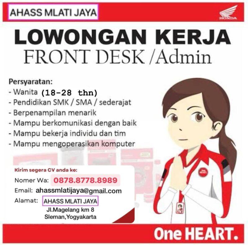 Lowongan Kerja Front Desk / Admin di Ahass Mlati Jaya - LokerJogja.ID