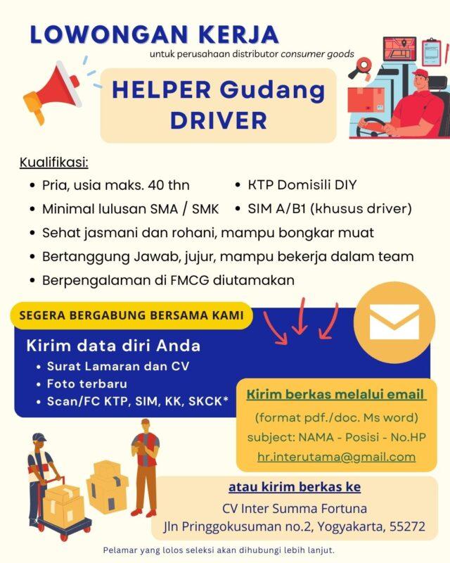 Lowongan Kerja Helper Gudang - Driver di CV. Inter Summa Fortuna ...