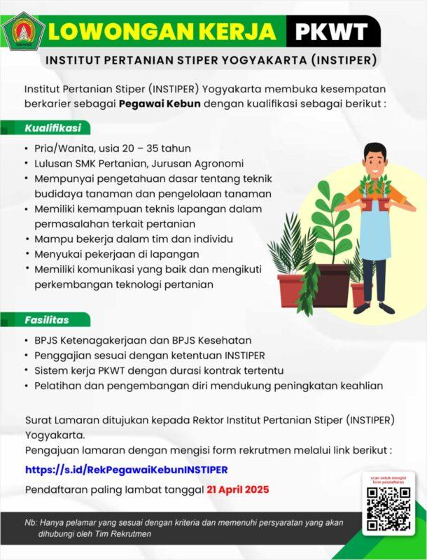 Lowongan Kerja Pegawai Kebun di Institut Pertanian Stiper (Instiper ...