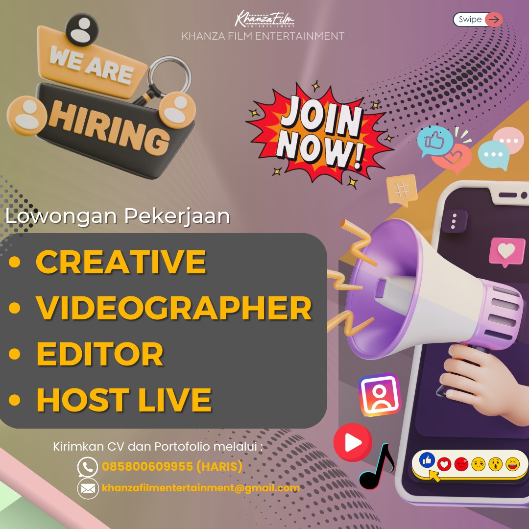Lowongan Kerja Creative - Videographer - Editor - Host Live di Khanza Film - LokerJogja.ID