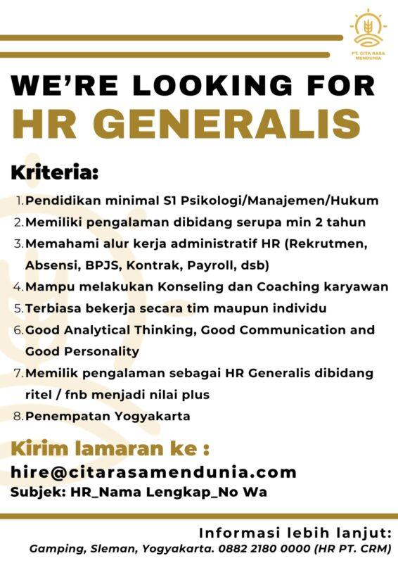 Lowongan Kerja HR Generalis di PT. Cita Rasa Mendunia - LokerJogja.ID
