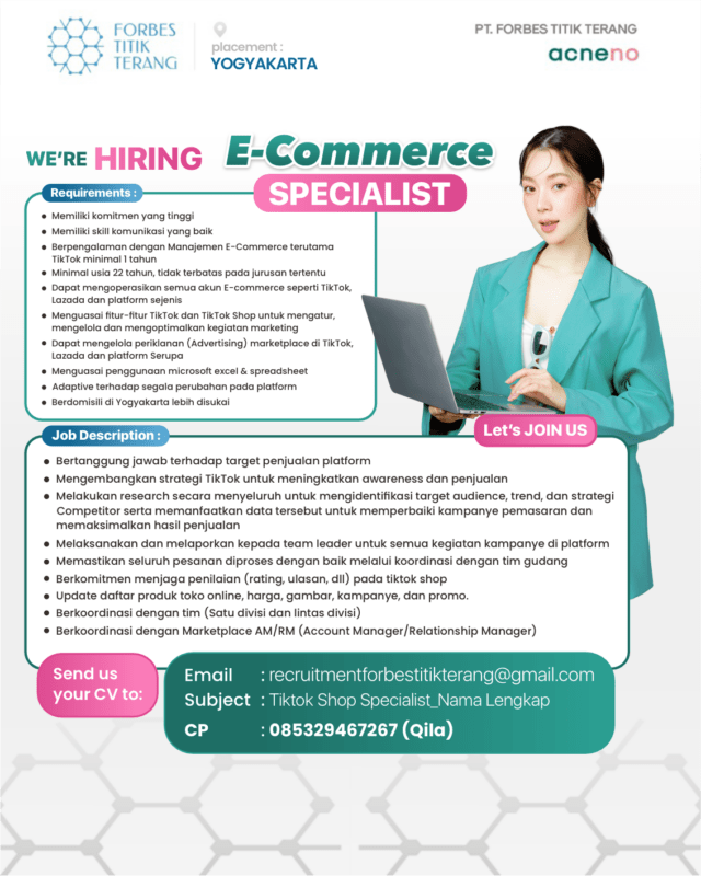 Lowongan Kerja E Commerce Specialist - Live Host Officer di PT. Forbes Titik Terang - LokerJogja.ID