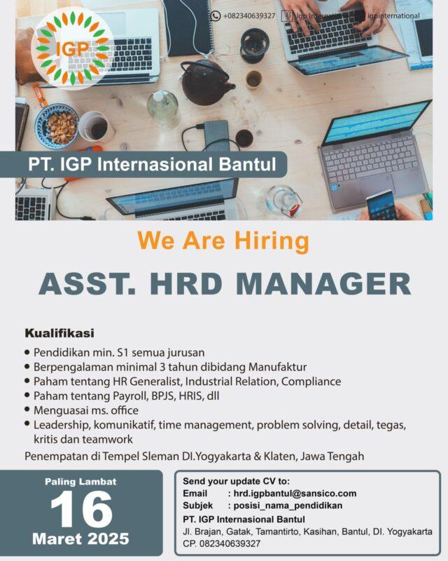 Lowongan Kerja Assisten HRD Manager di PT. IGP Internasional ...