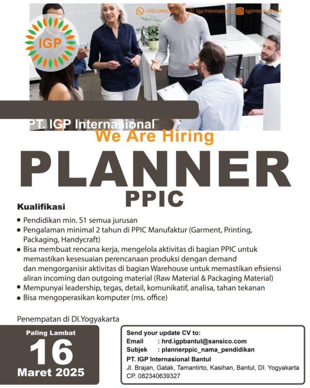 Lowongan Kerja Planner PPIC di PT. IGP Internasional Bantul - LokerJogja.ID