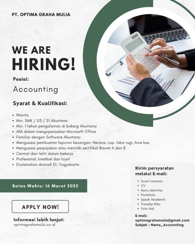 Lowongan Kerja Accounting di PT. Optima Graha Mulia - LokerJogja.ID