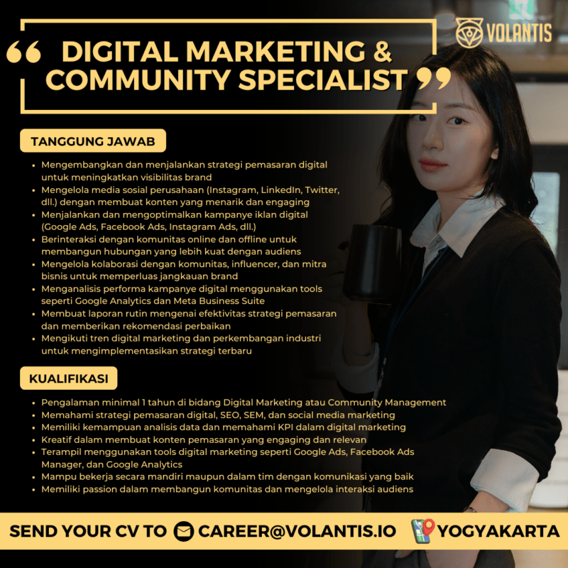 Lowongan Kerja Digital Marketing & Community Specialist di Volantis Technology - LokerJogja.ID