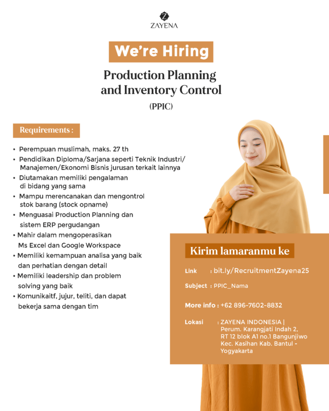 Lowongan Kerja PPIC di Zayena Indonesia - LokerJogja.ID