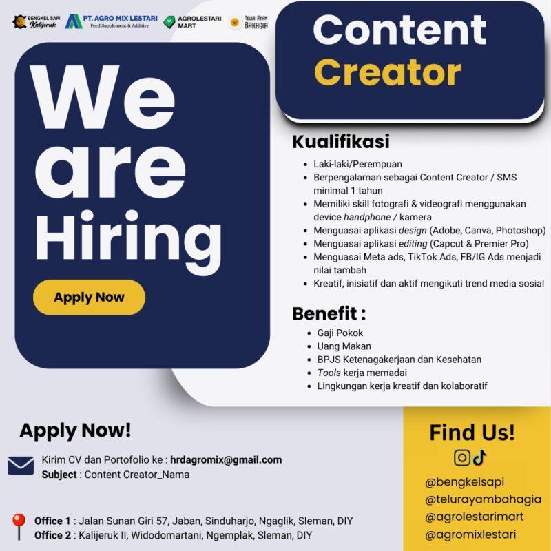 Lowongan Kerja Content Creator di Agromix Lestari - LokerJogja.ID