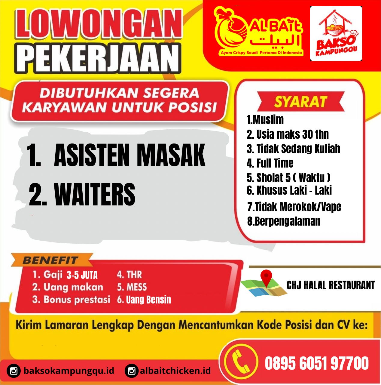 Lowongan Kerja Asisten Masak - Waiters di Bakso KampungQu - LokerJogja.ID