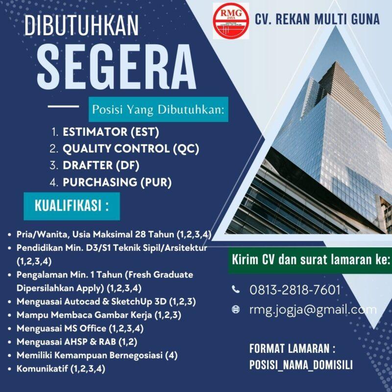 Lowongan Kerja Estimator - Quality Control - Drafter - Purchasing di CV ...