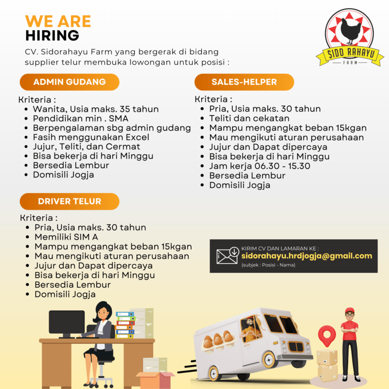 Lowongan Kerja Admin Gudang - Sales Helper - Driver Telur di CV ...