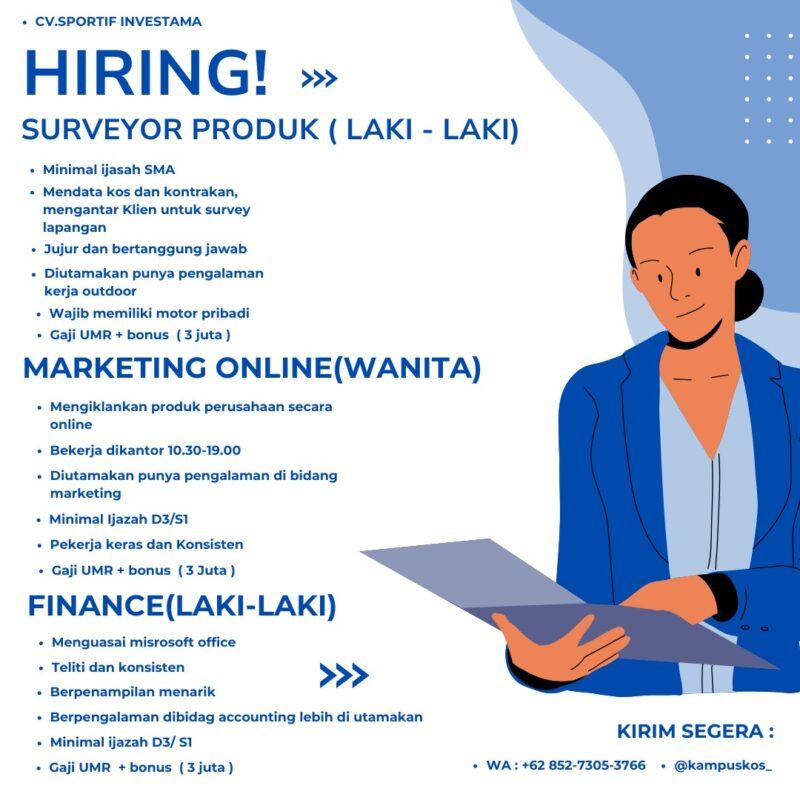 Lowongan Kerja Surveyor Produk - Marketing Online - Finance di CV. Sportif Investama - LokerJogja.ID