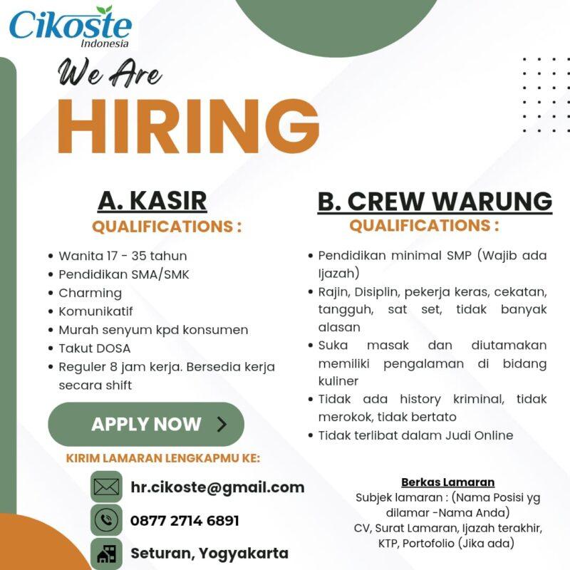 Lowongan Kerja Kasir - Crew Warung di Cikoste Indonesia - LokerJogja.ID