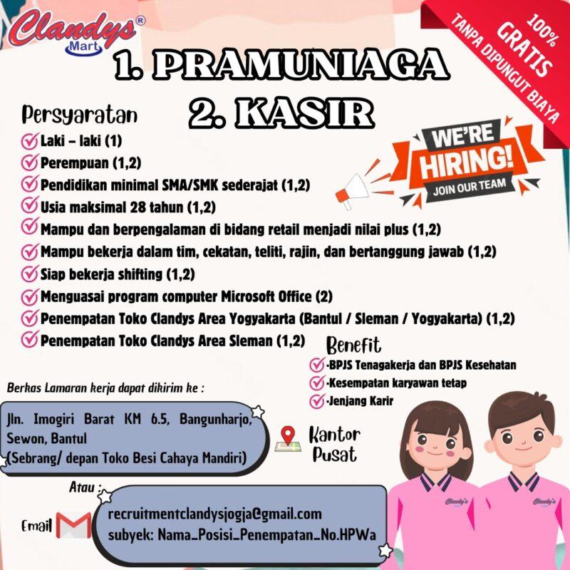 Lowongan Kerja Pramuniaga - Kasir di Clandys Mart - LokerJogja.ID