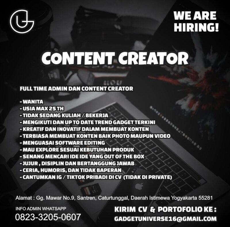 Lowongan Kerja Content Creator di Gadget Universe - LokerJogja.ID