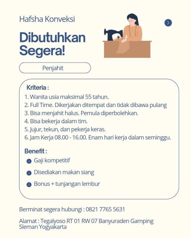 Lowongan Kerja Penjahit di Hafsha Konveksi - LokerJogja.ID