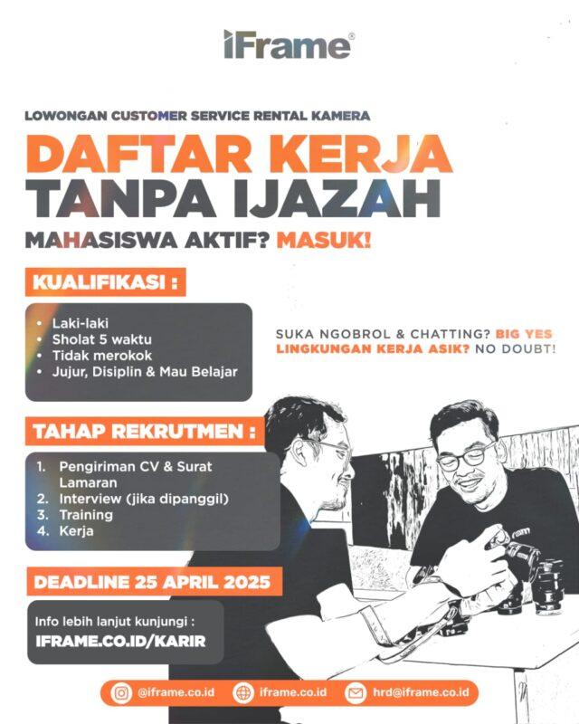Lowongan Kerja Customer Service Rental Kamera di PT. IFRAME Solusi Multimedia - LokerJogja.ID