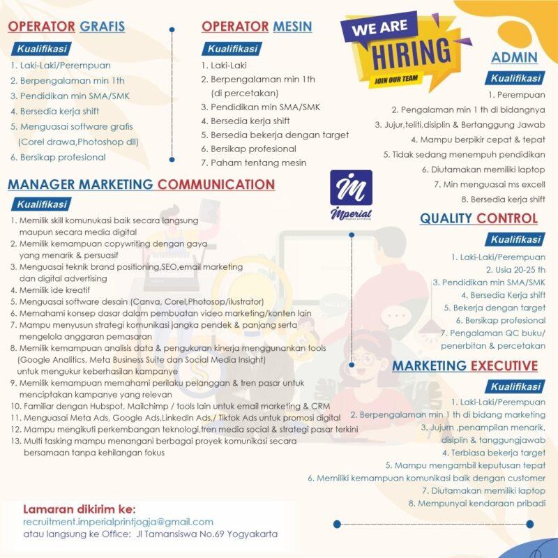 Lowongan Kerja Admin - Operator Mesin - Quality Control - Marketing Executive - Operator Grafis ...