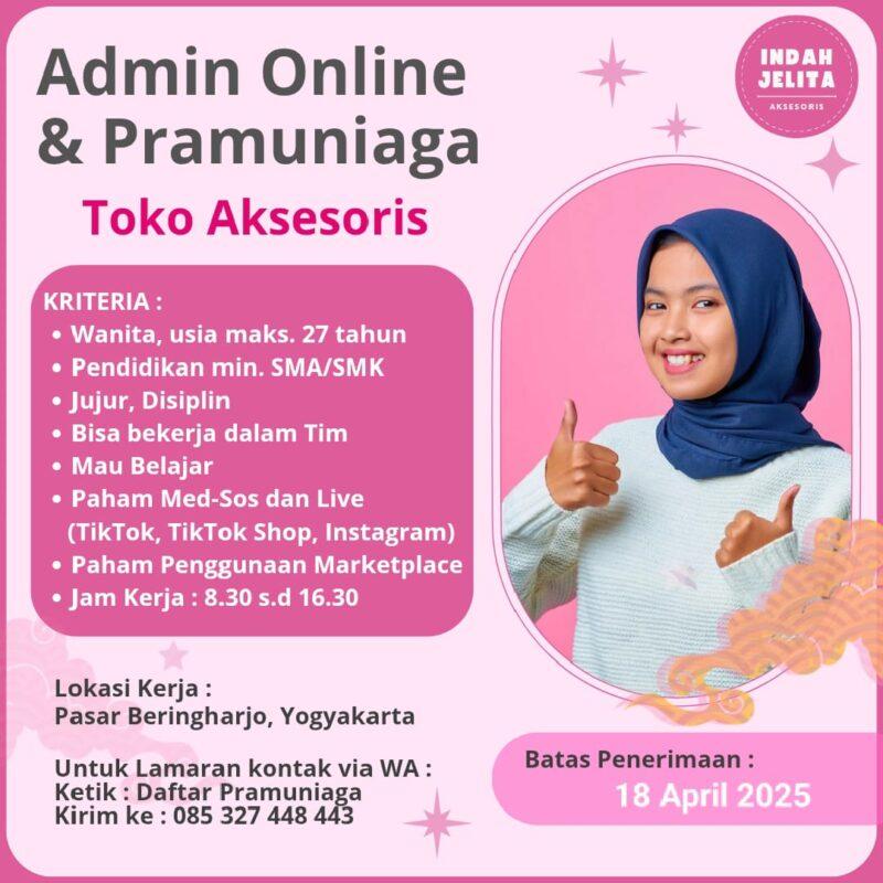 Lowongan Kerja Pramuniaga dan Admin Online di Toko Indah Jelita Aksesoris - LokerJogja.ID