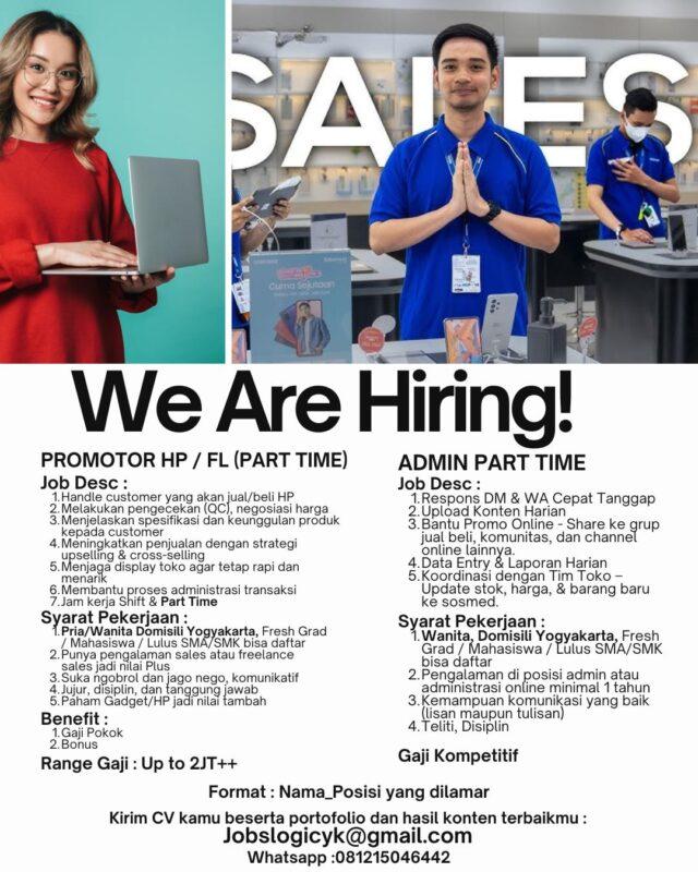Lowongan Kerja Promotor HP/ FL Part Time - Admin Part Time di Jobs Logic - LokerJogja.ID