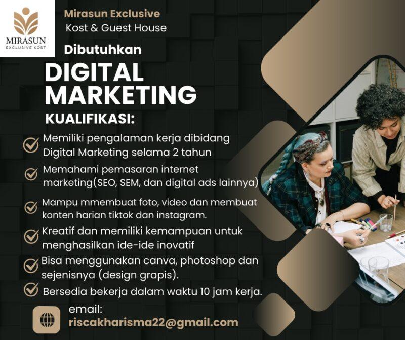 Lowongan Kerja Digital Marketing di MIRASUN Exclusive Kost & Guest House - LokerJogja.ID