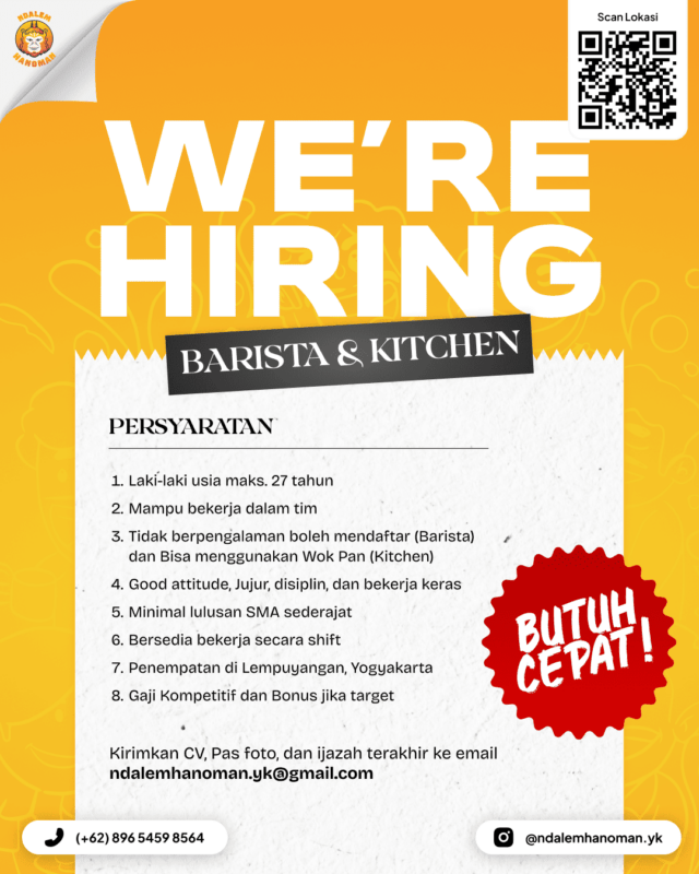 Lowongan Kerja Barista - Kitchen Staff di Ndalem Hanoman - LokerJogja.ID