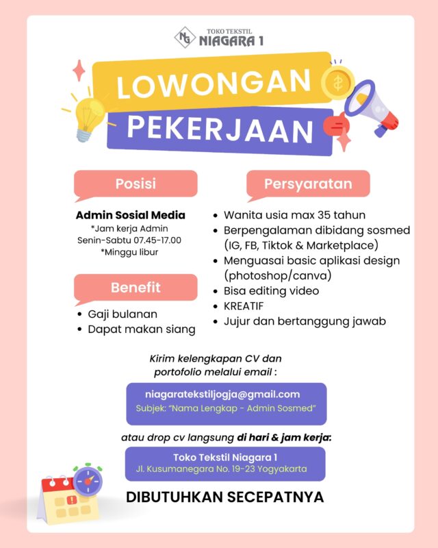 Lowongan Kerja Admin Sosial Media di Niagara 1 Tekstil - LokerJogja.ID